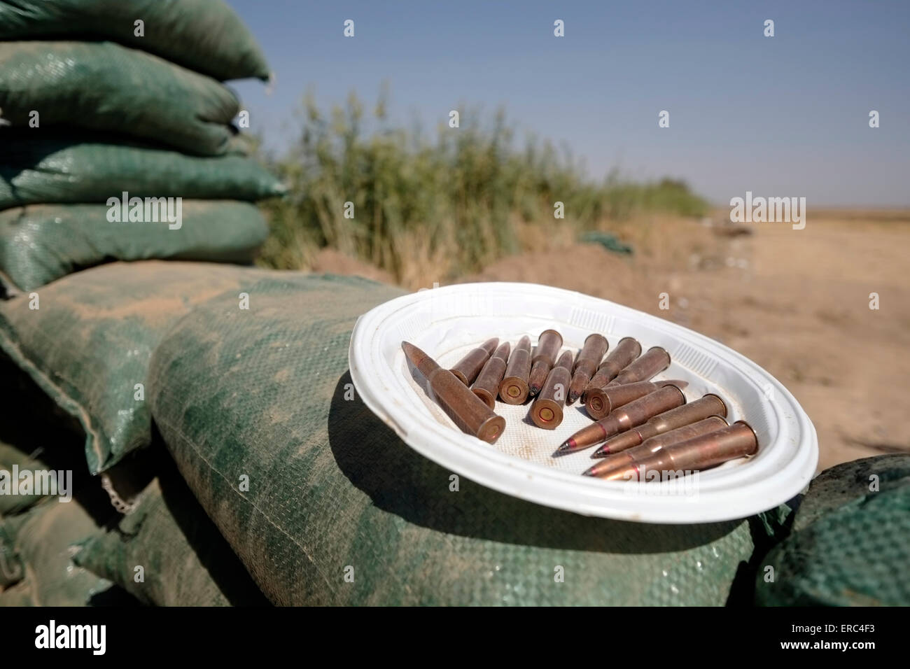 Bullets in a plastic plate in a PKK Kurdish fighters position near ...