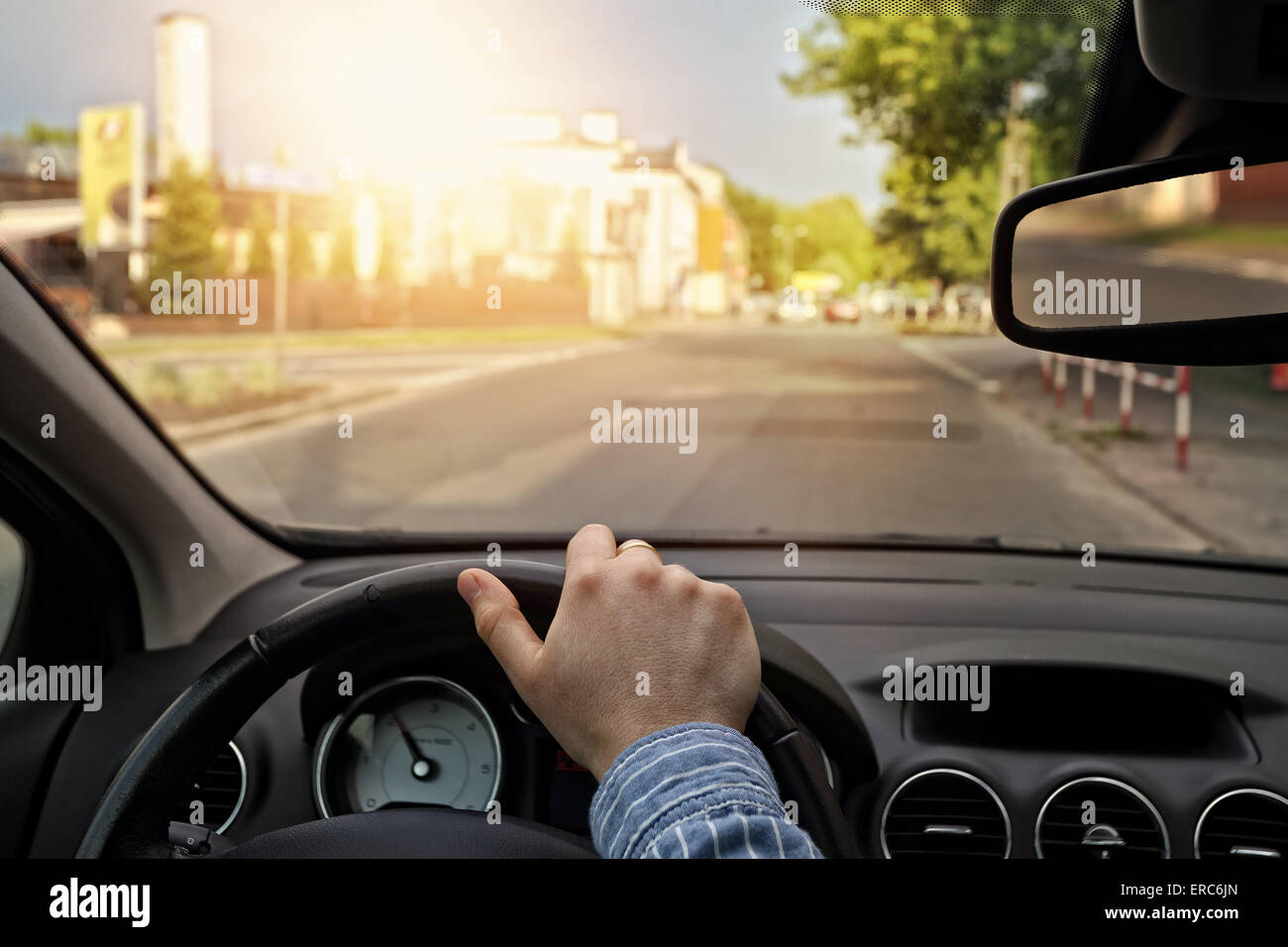 Driving car in a sunny day Stock Photo - Alamy