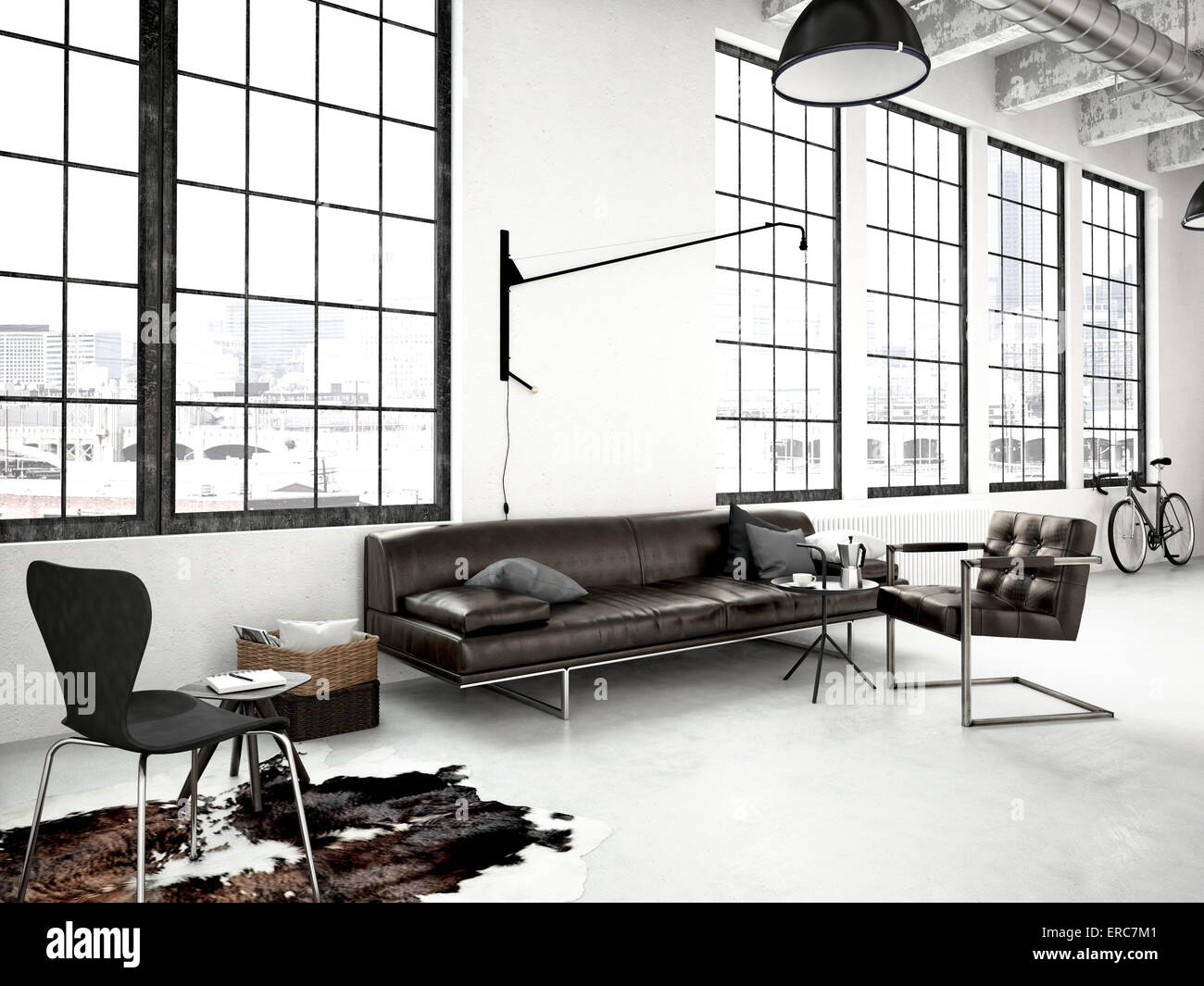 modern industrial loft. 3d rendering Stock Photo - Alamy