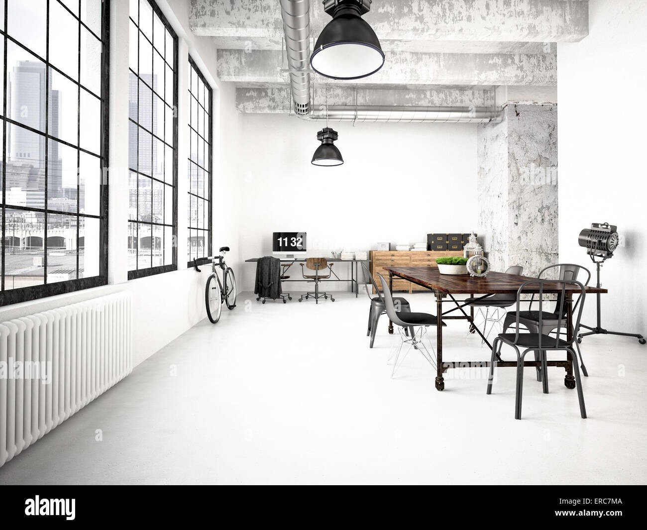 modern industrial loft. 3d rendering Stock Photo - Alamy