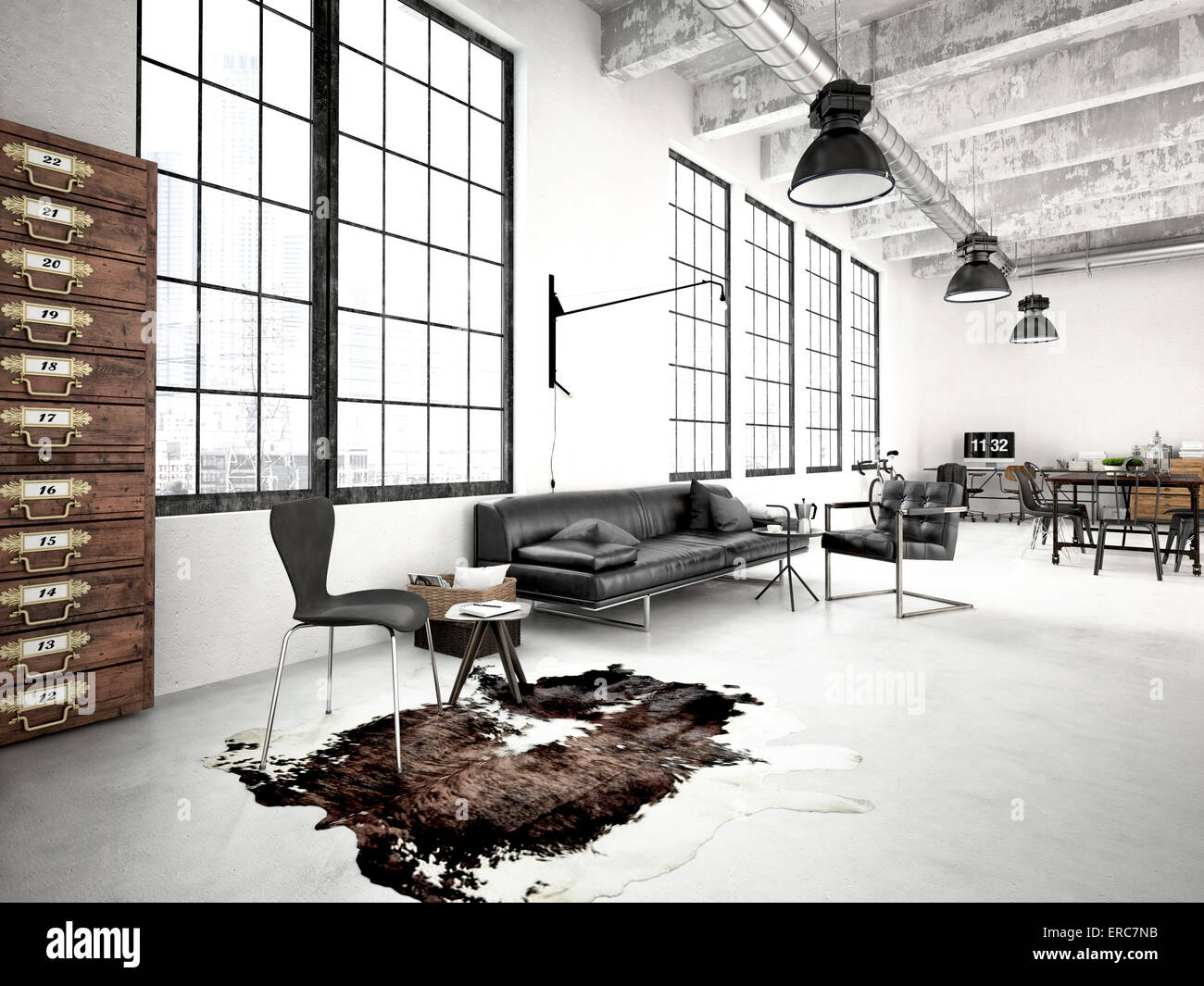 modern industrial loft. 3d rendering Stock Photo - Alamy