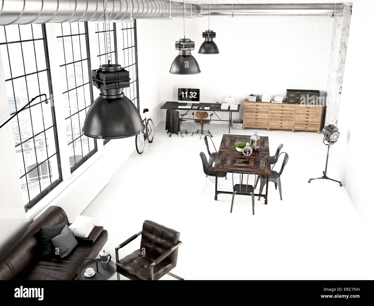 modern industrial loft. 3d rendering Stock Photo - Alamy