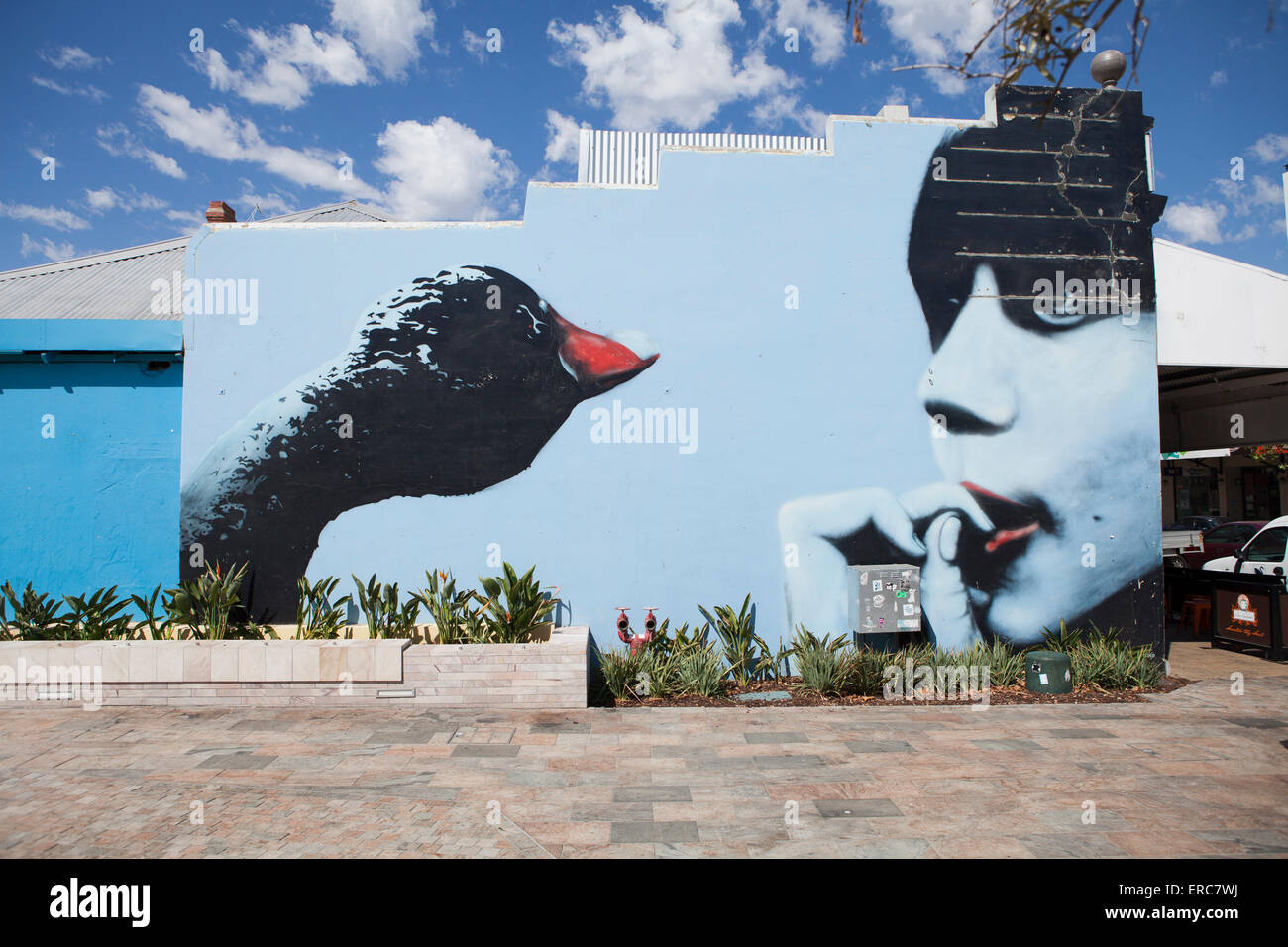 Black swan mural in the Piazza of Northbridge, Perth, Western Australia ...