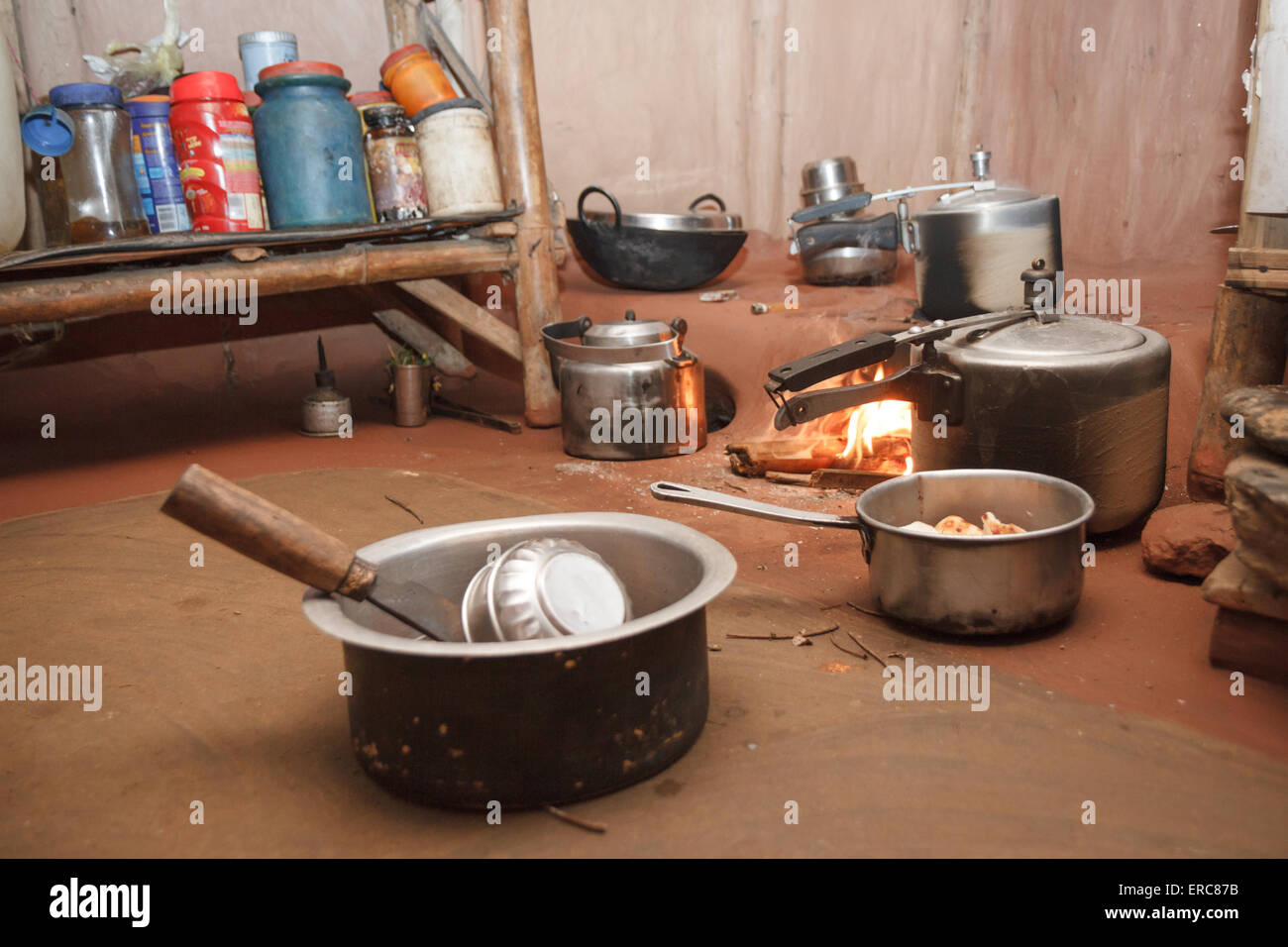 Simple kitchen in hut in Sanischhare Bhutanese Refugee Camp, Pathari ...