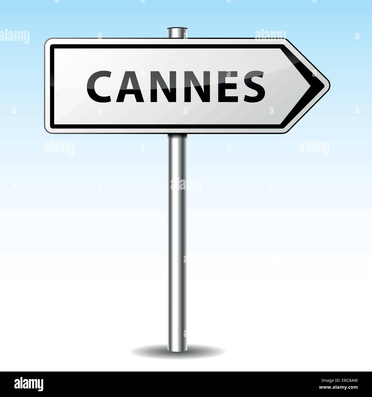 Vector illustration of cannes directional sign on sky background Stock ...