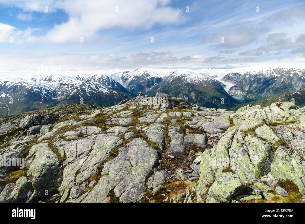 Snow mountain peaks and glaciers of Norway wide view Stock Photo - Alamy