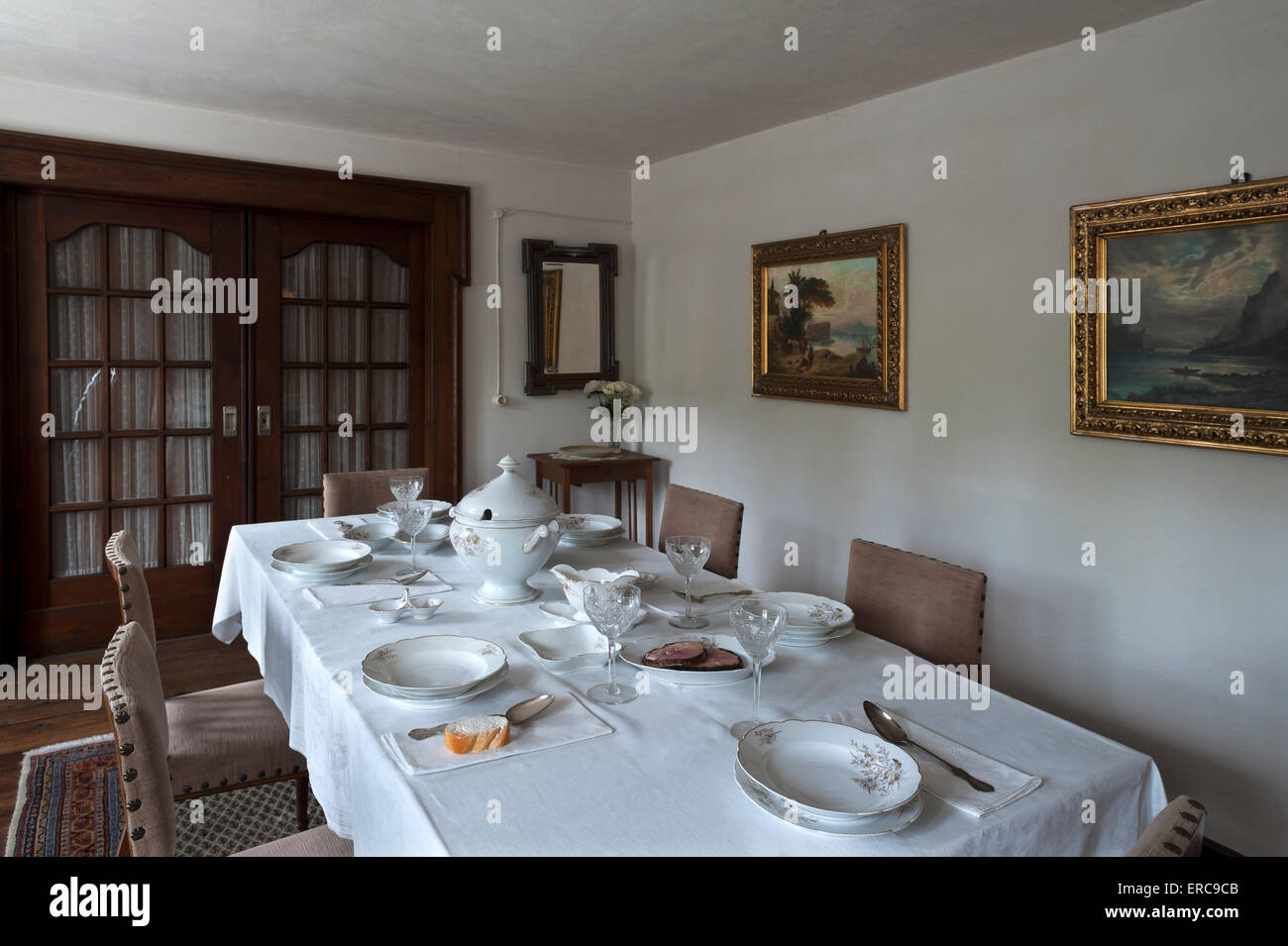Dining room, modeled after a room of the factory owner, 1950s, in a ...