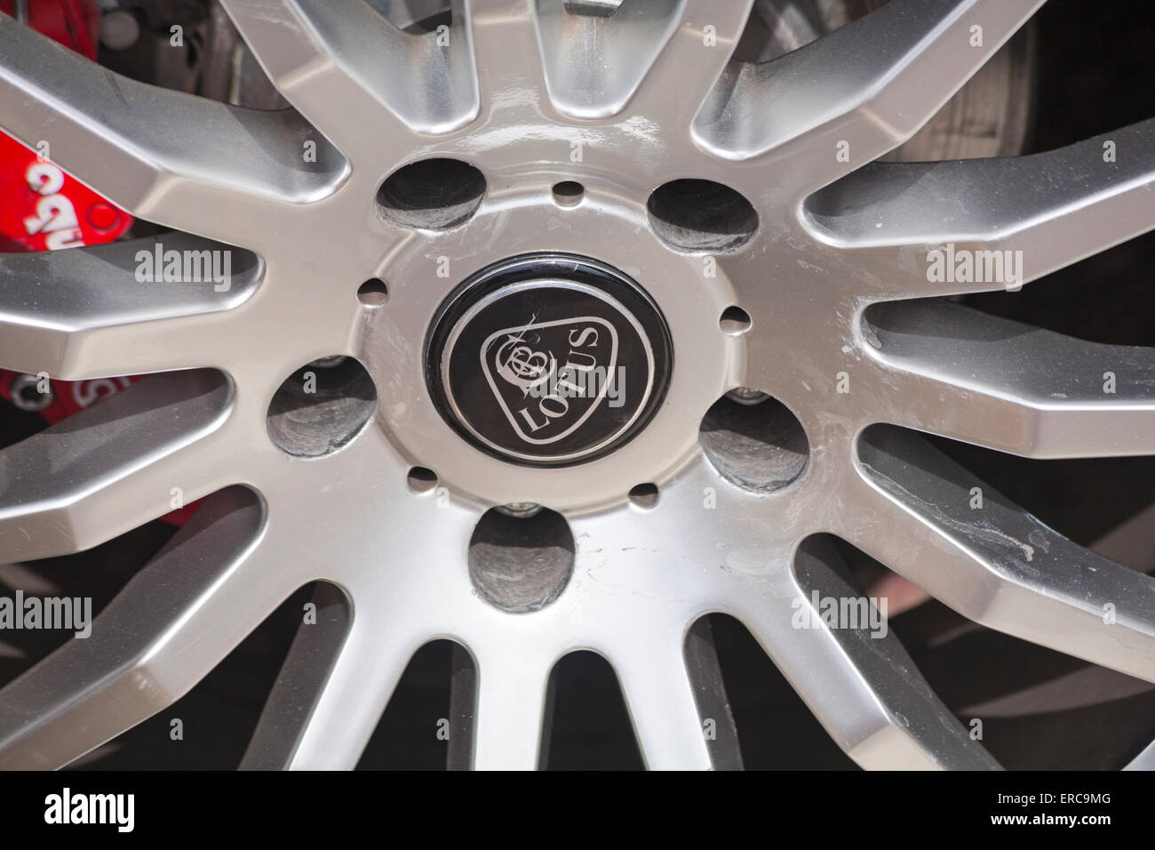 Lotus Sports Car wheel detail with name badge Stock Photo - Alamy