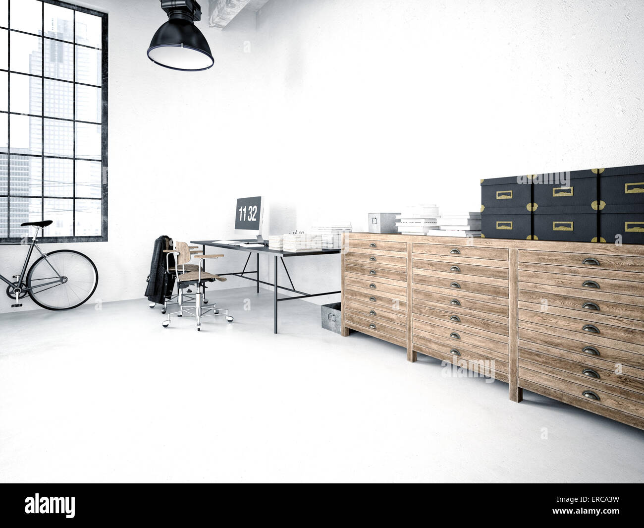 modern industrial loft. 3d rendering Stock Photo - Alamy