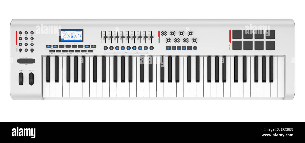 top view of gray synthesizer isolated on white background Stock Photo ...