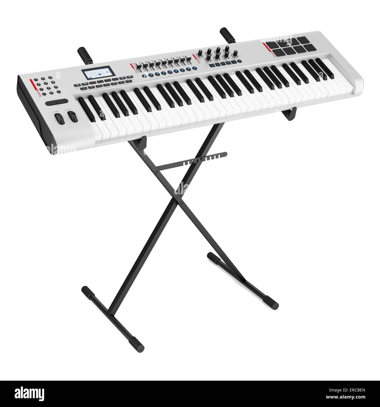 gray synthesizer on stand isolated on white background Stock Photo - Alamy