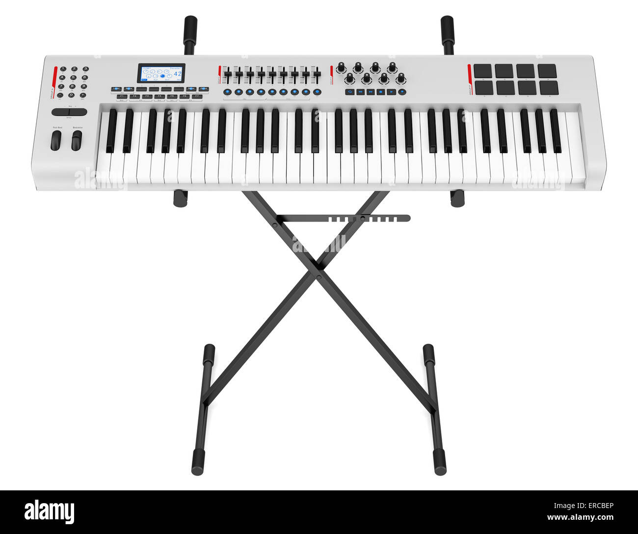 gray synthesizer on stand isolated on white background Stock Photo - Alamy