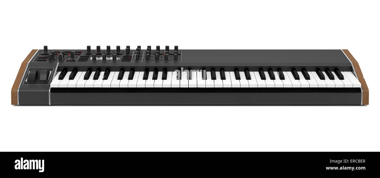 black synthesizer isolated on white background Stock Photo - Alamy