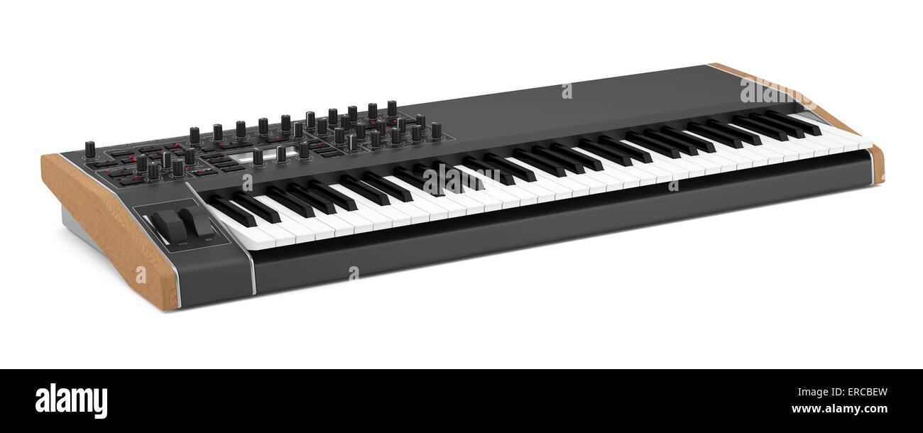 black synthesizer isolated on white background Stock Photo - Alamy