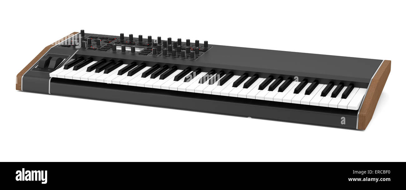 black synthesizer isolated on white background Stock Photo - Alamy