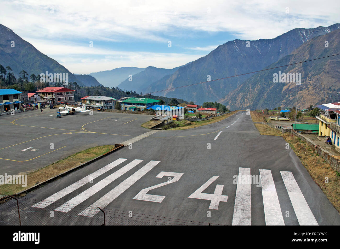 The runway at Tenzing-Hillary Airport, Lukla, Nepal Stock Photo ...