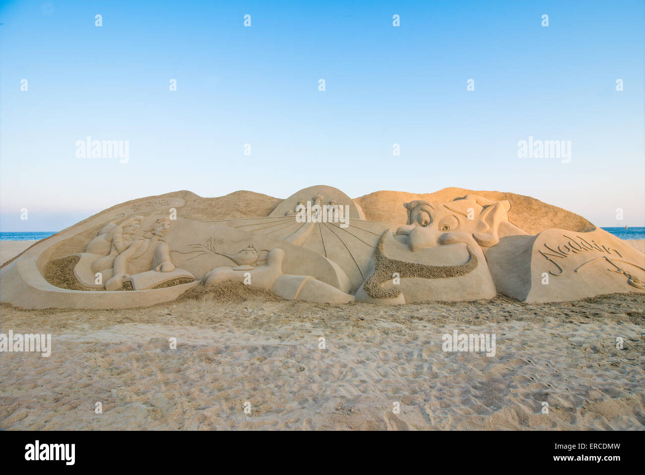 Aladdin Busan sand sculpture during day blue sky. Haeundae ...