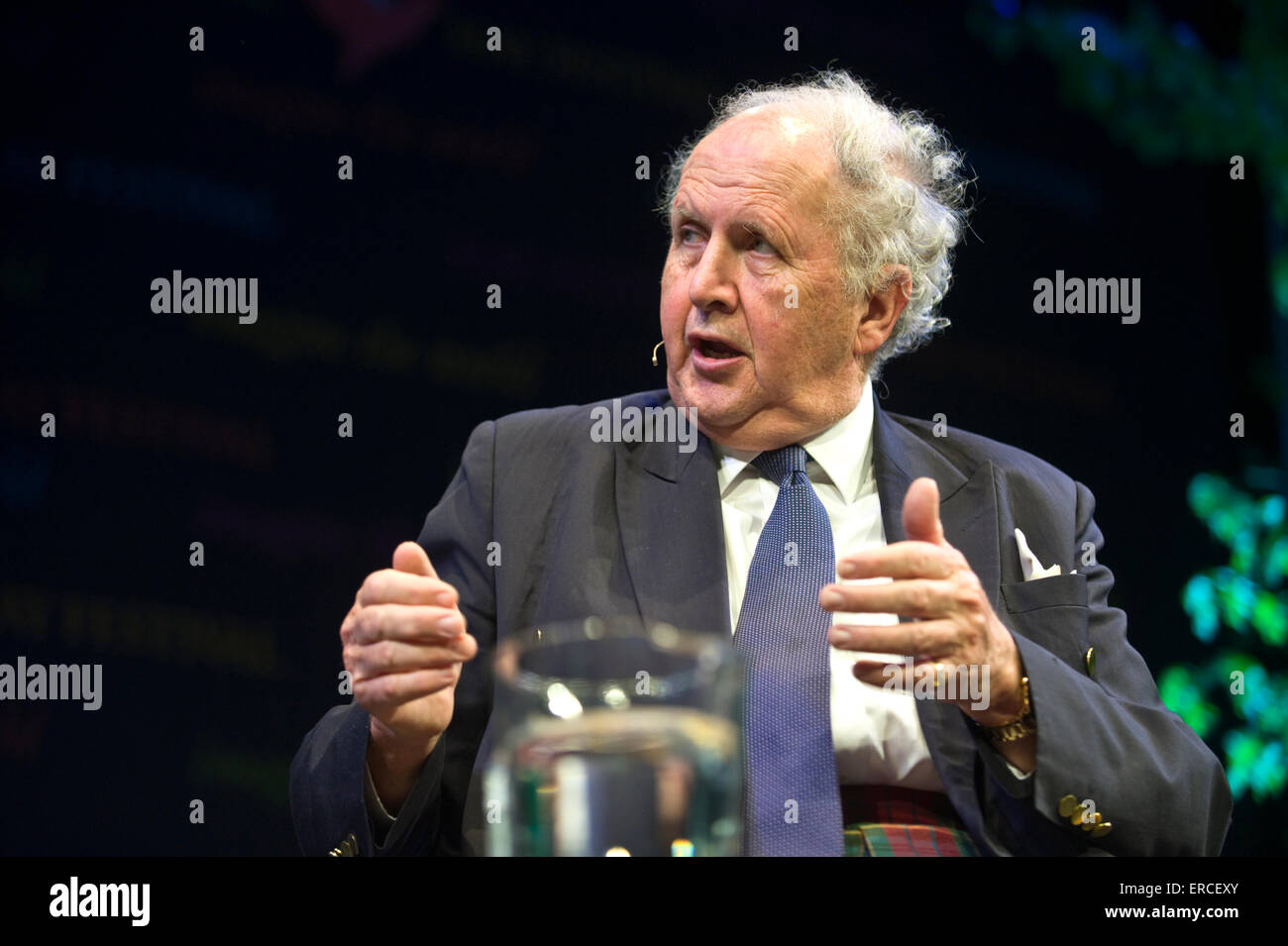 Alexander McCall Smith author speaking on stage at Hay Festival 2015 ...