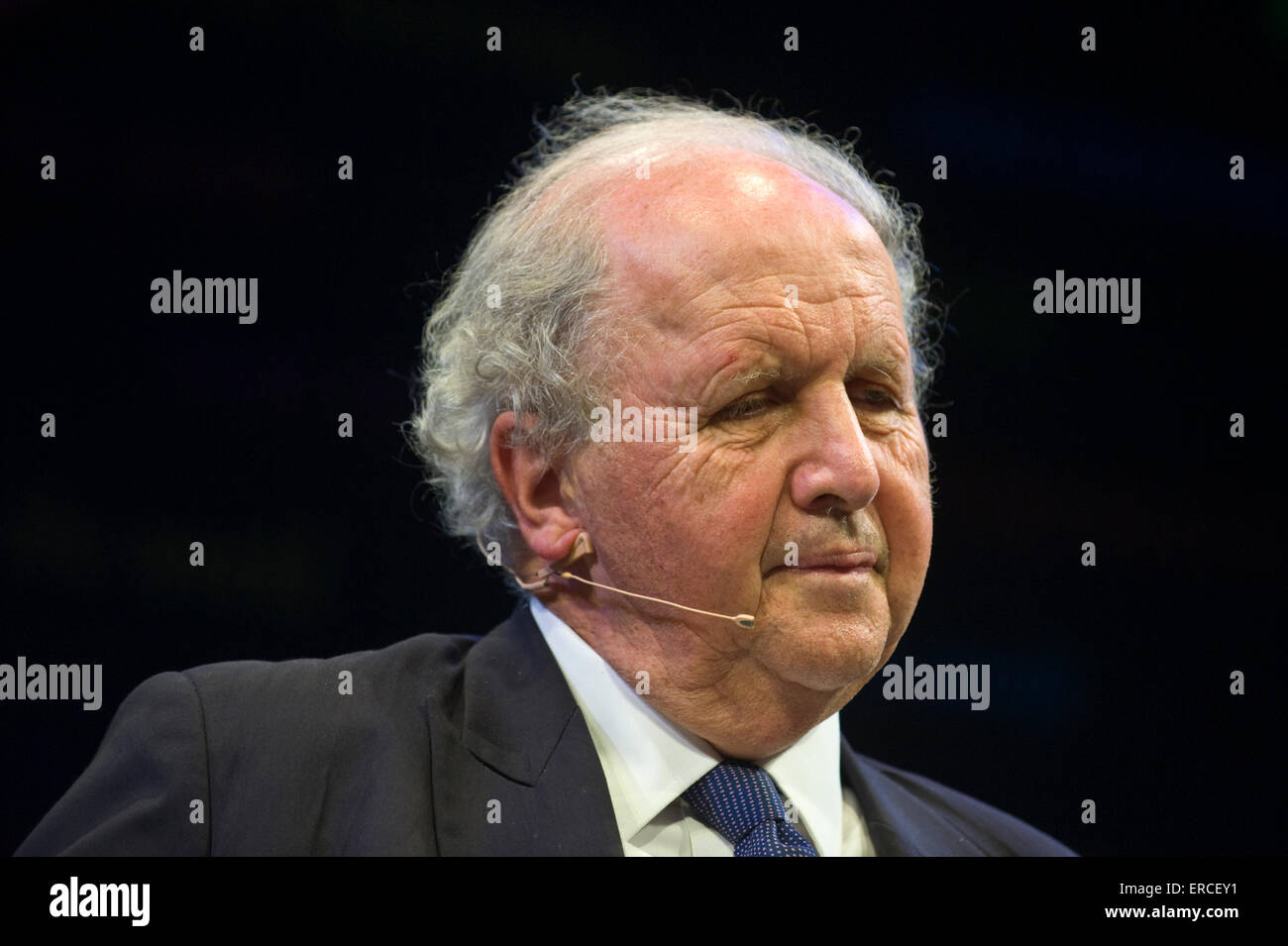 Alexander McCall Smith author speaking on stage at Hay Festival 2015 ...