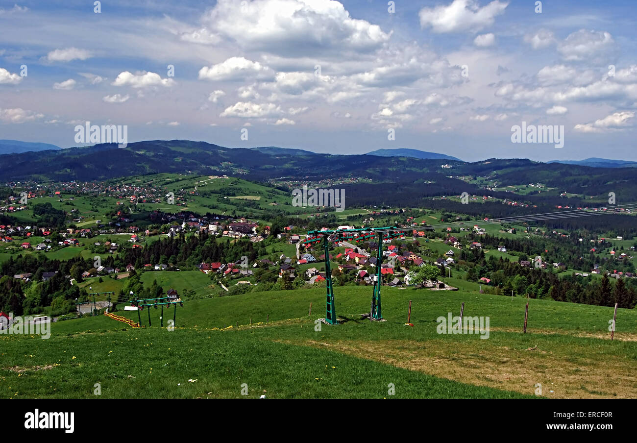 panorama from Ochodzita hill near Koniakow village in Poland Stock ...