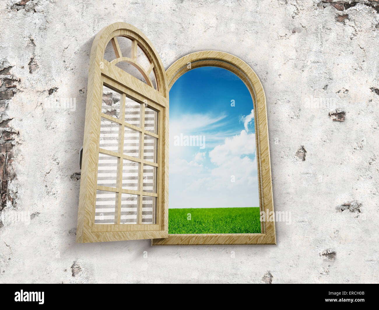 Window opening to blue sky Stock Photo - Alamy