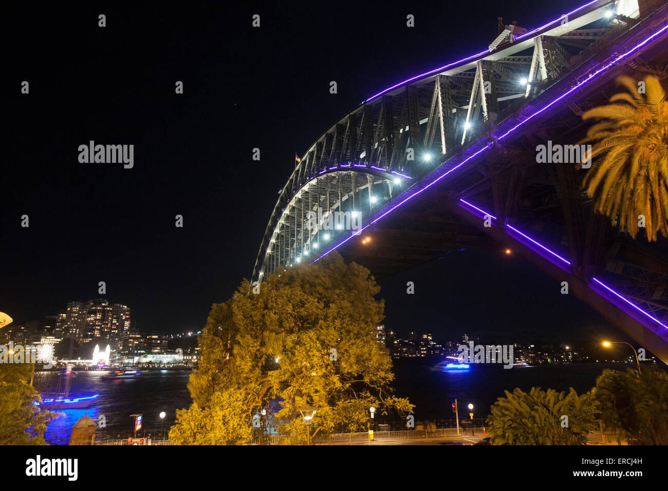 Vivid Sydney lighting festival, 2015, the Sydney Harbour Bridge is ...