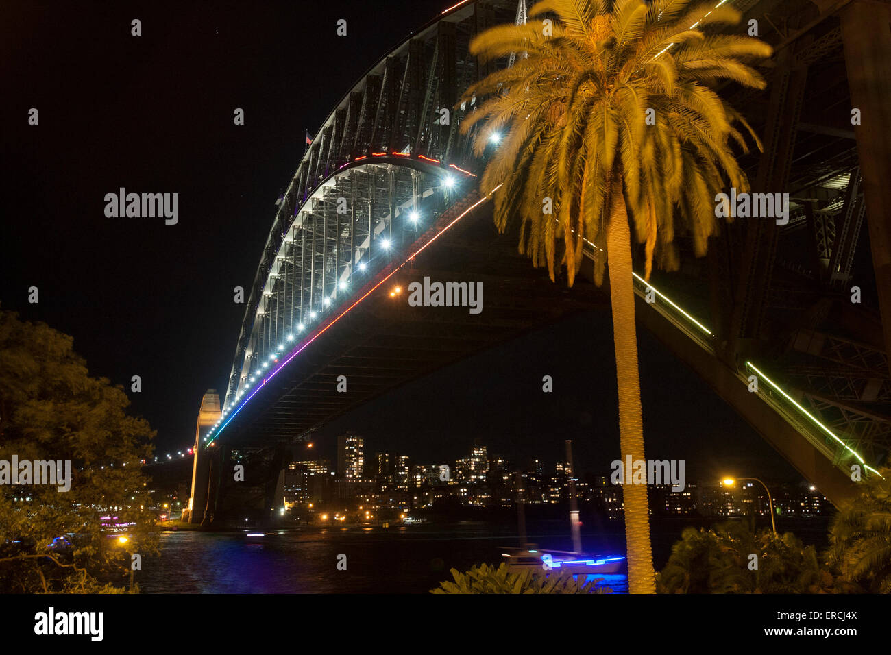 Vivid Sydney lighting festival, 2015, the Sydney Harbour Bridge is ...