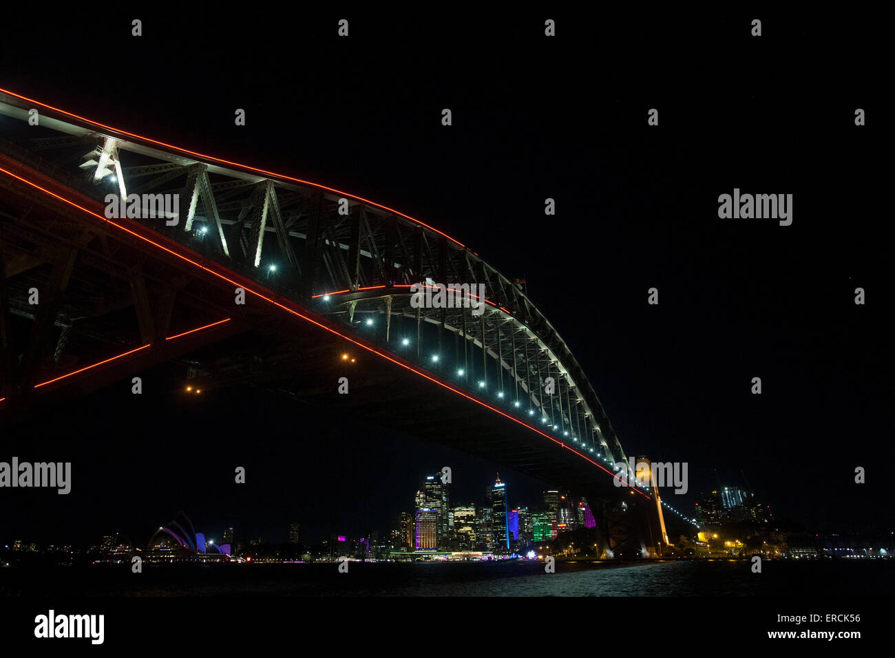Vivid Sydney lighting festival, 2015, the Sydney Harbour Bridge is ...