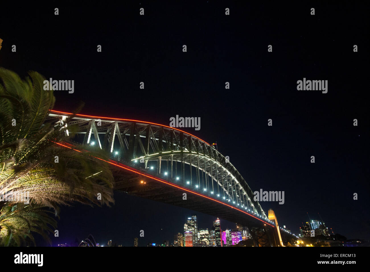 Vivid Sydney lighting festival, 2015, the Sydney Harbour Bridge is ...