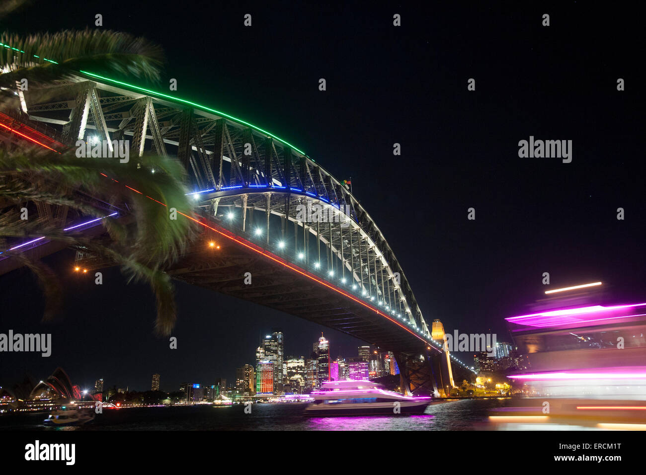 Vivid Sydney lighting festival, 2015, the Sydney Harbour Bridge is ...