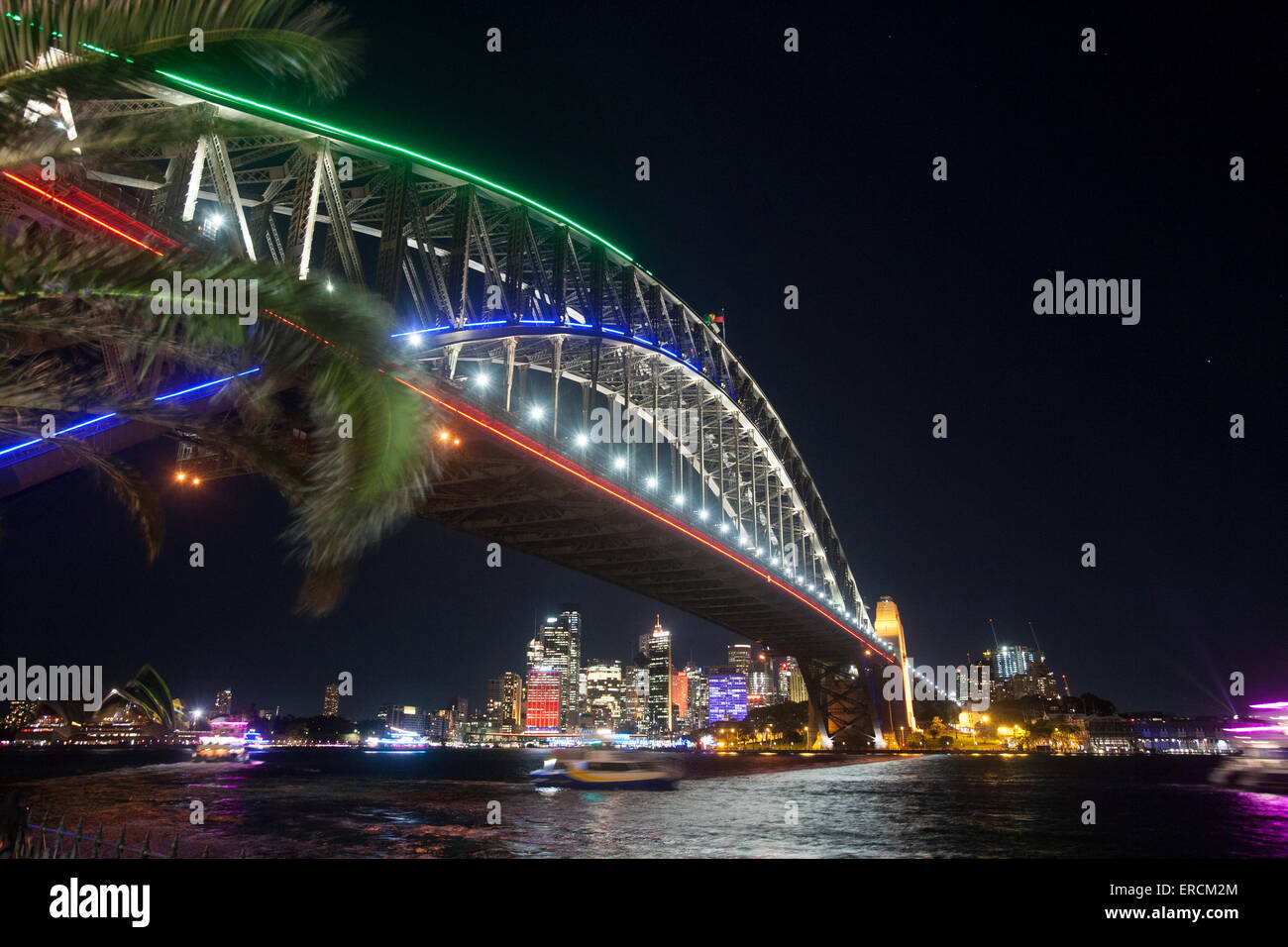 Vivid Sydney lighting festival, 2015, the Sydney Harbour Bridge is ...