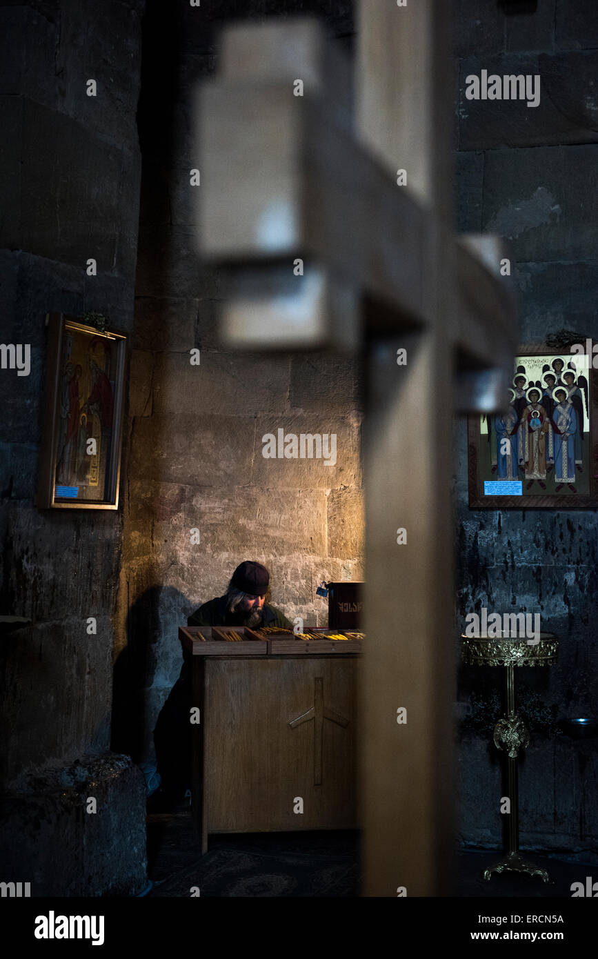 Jvari Monastery Monk Stock Photo - Alamy
