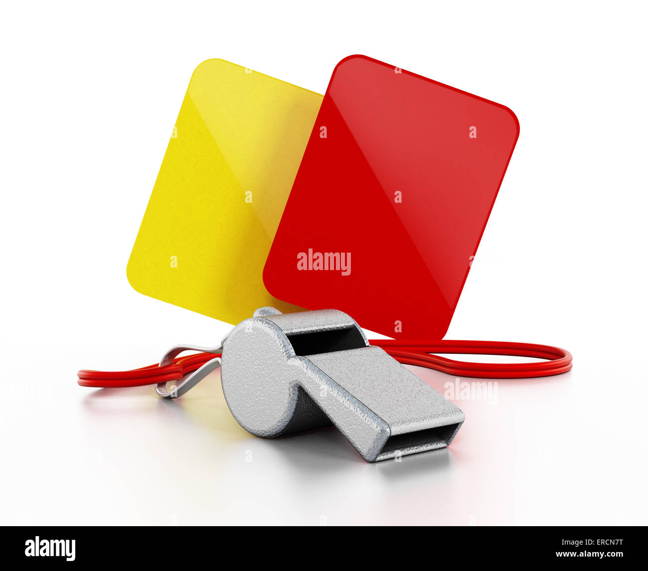 Referee whistle, yellow and red cards isolated on white Stock Photo - Alamy