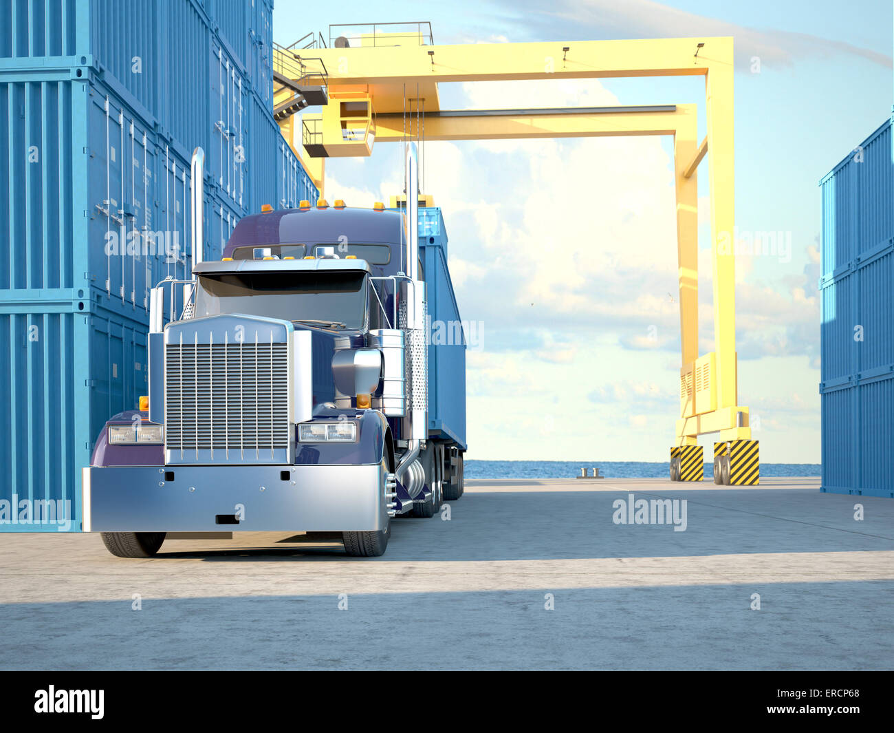 Truck with containers. 3d rendering Stock Photo - Alamy