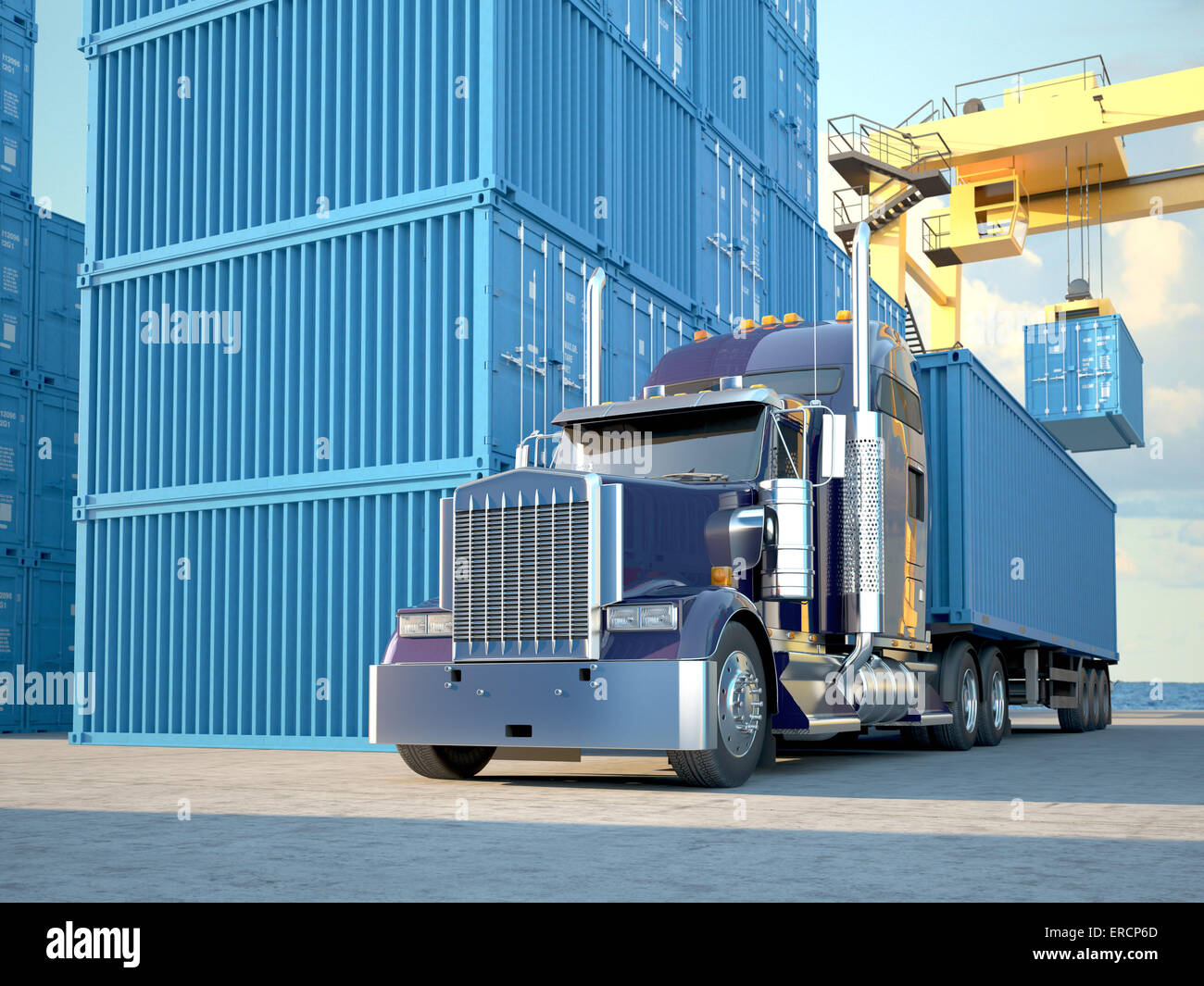 Truck with containers. 3d rendering Stock Photo - Alamy
