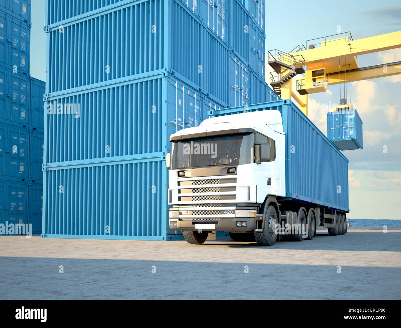 Truck with containers. 3d rendering Stock Photo - Alamy