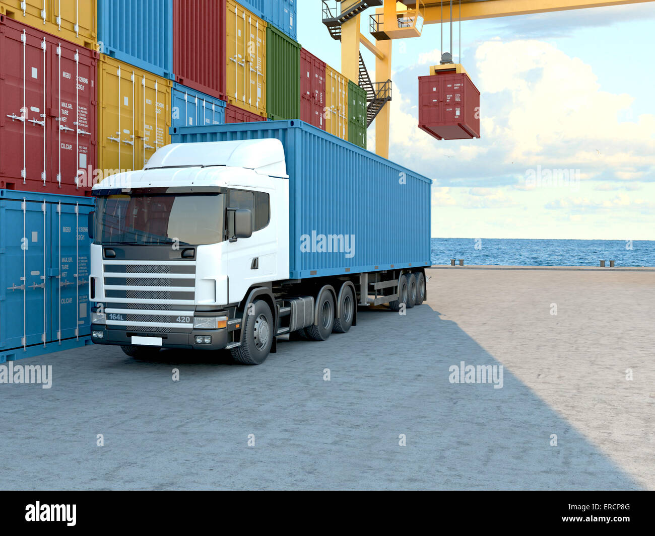 Truck with containers. 3d rendering Stock Photo - Alamy