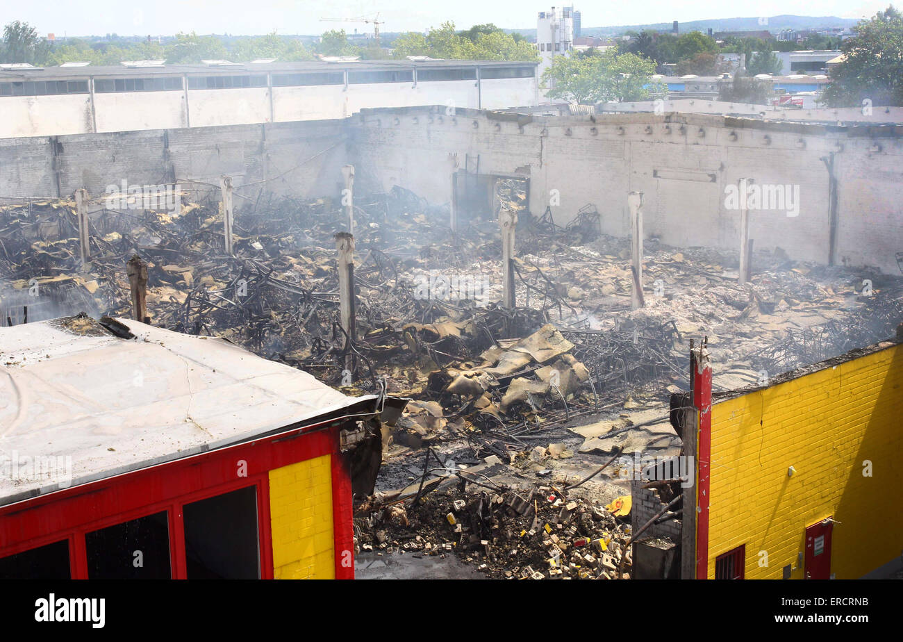 Aachen, Germany. 01st June, 2015. A gutted warehouse is seen in Aachen ...