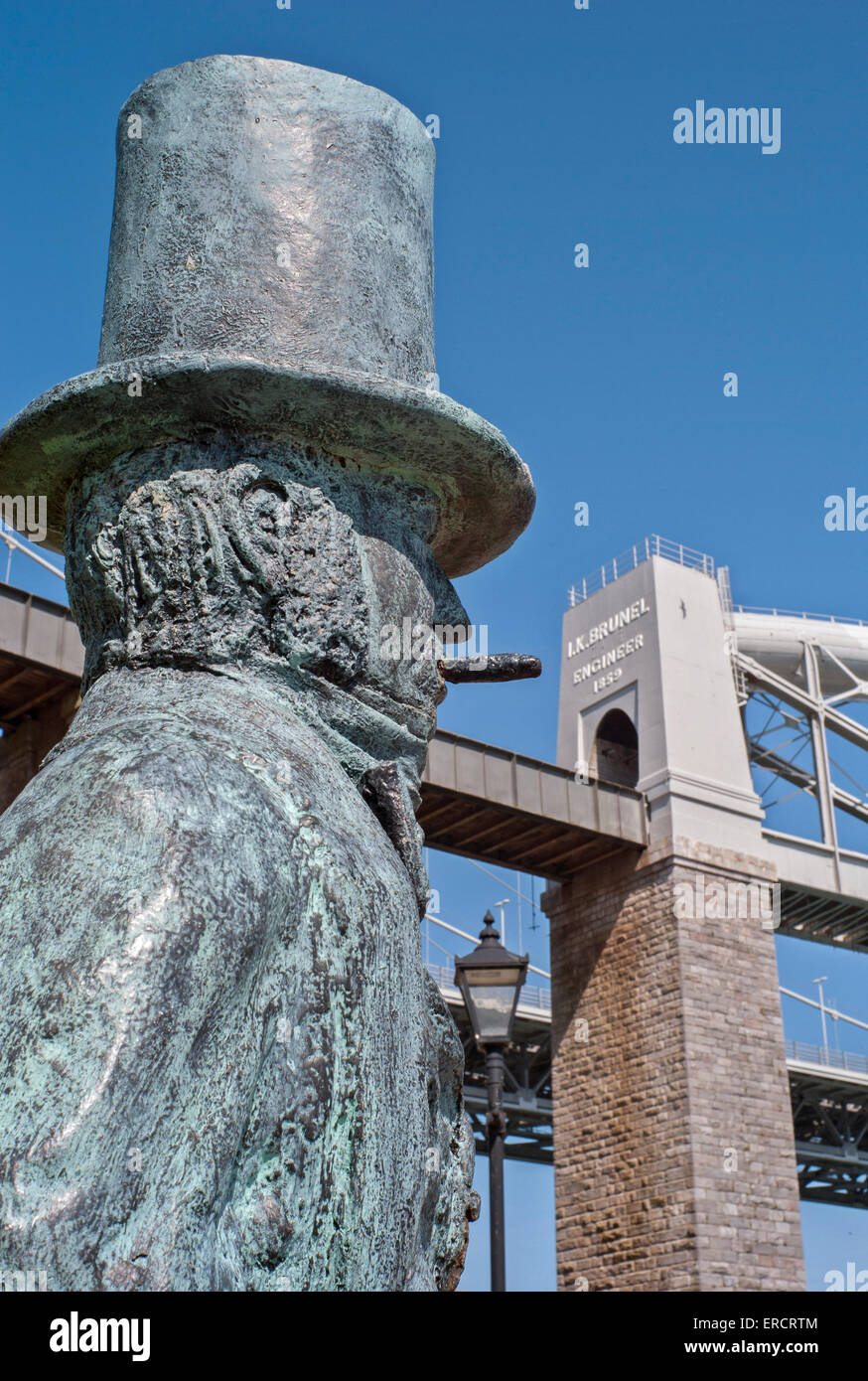Statue of Isambard Kingdom Brunel,saltash riverside Royal Albert bridge ...