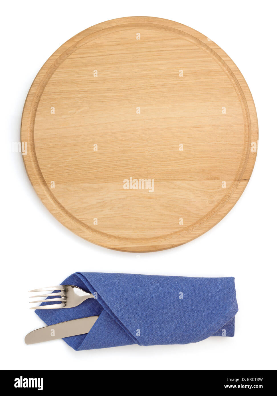 cutting board with fork and knife isolated on white background Stock ...