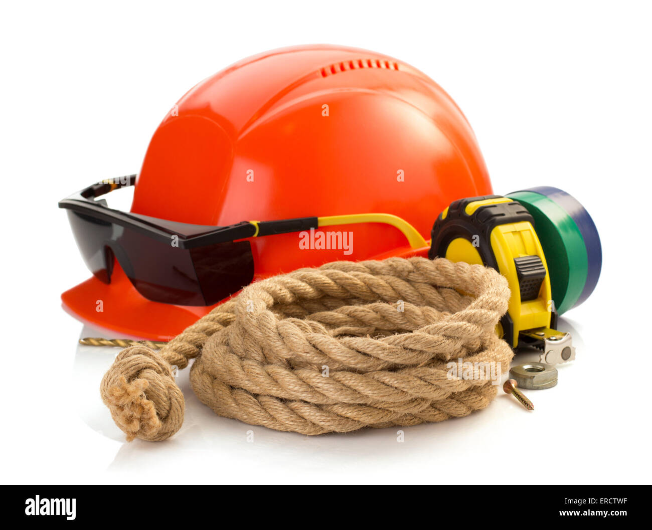 construction helmet and tools isolated on white background Stock Photo ...