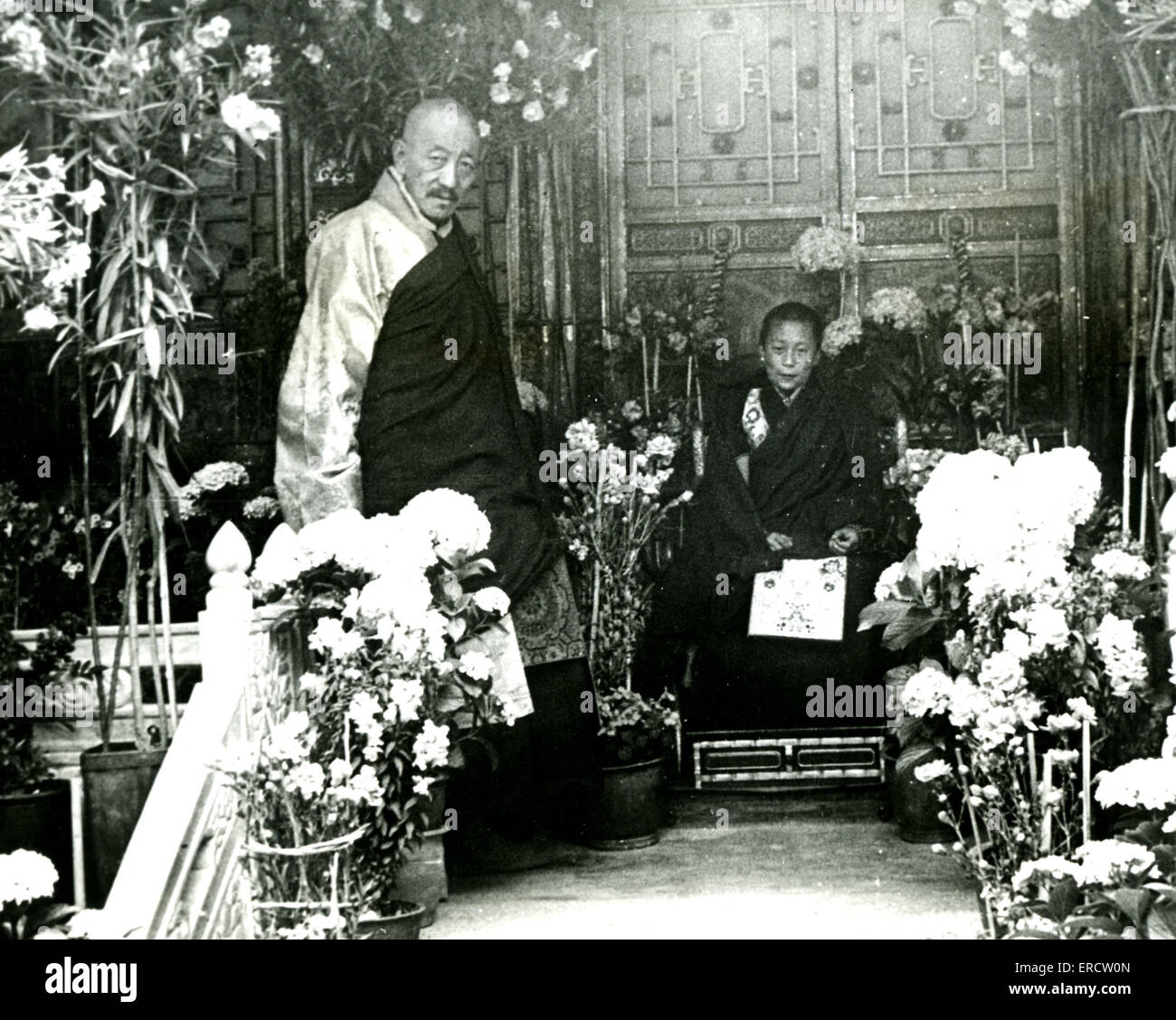 14th DALAI LAMA on his throne in the Jewel Park in Lhasa about 1960 ...