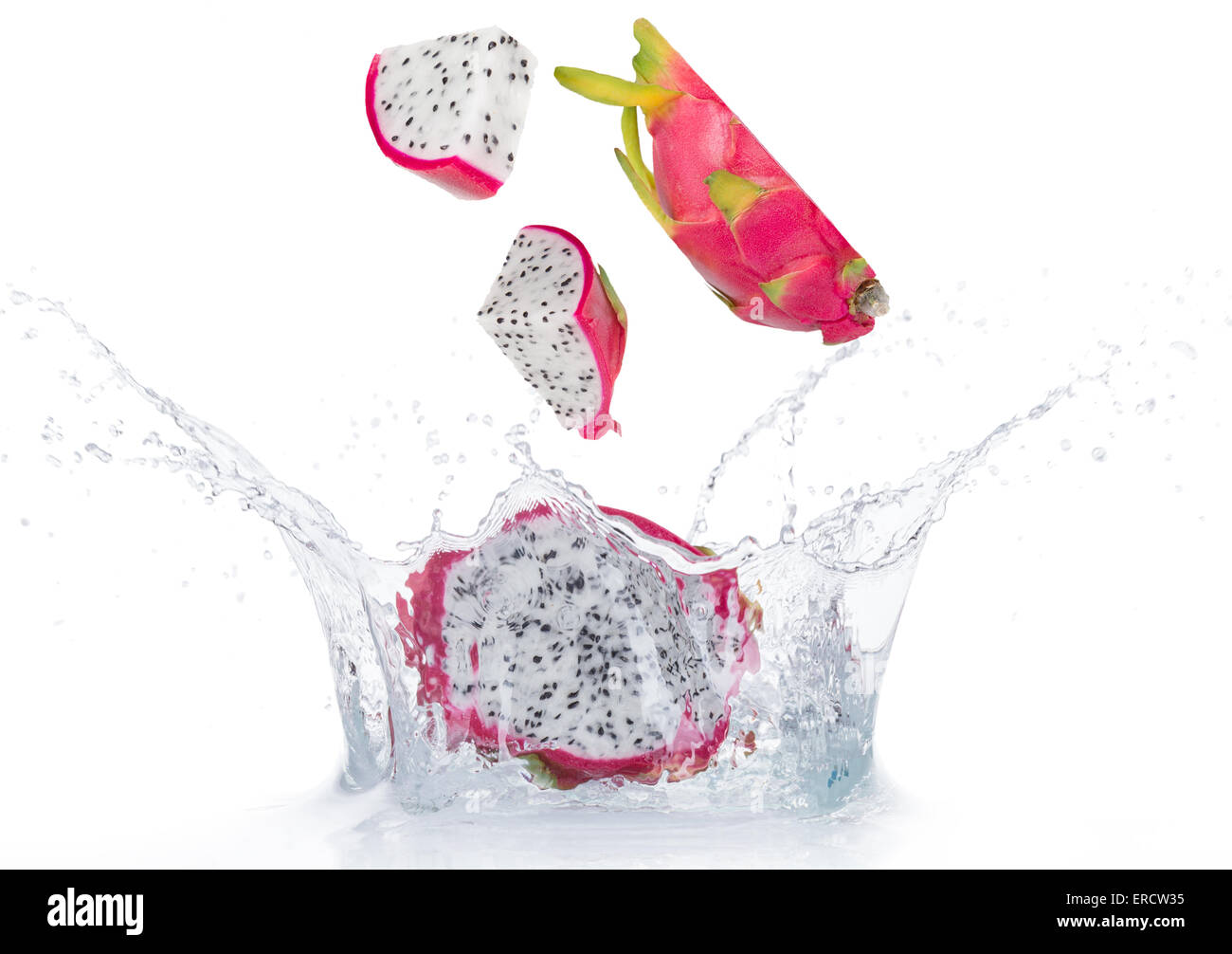 Dragon fruit in water splash isolated on white background Stock Photo ...