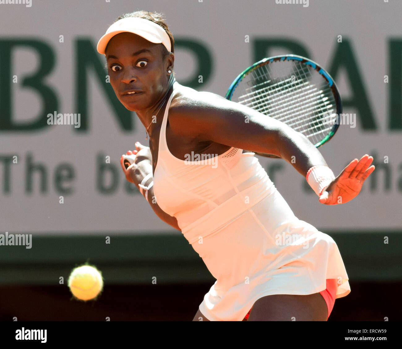 Paris, France. 1st June, 2015. SLOANE STEPHENS of USA reacts during her ...