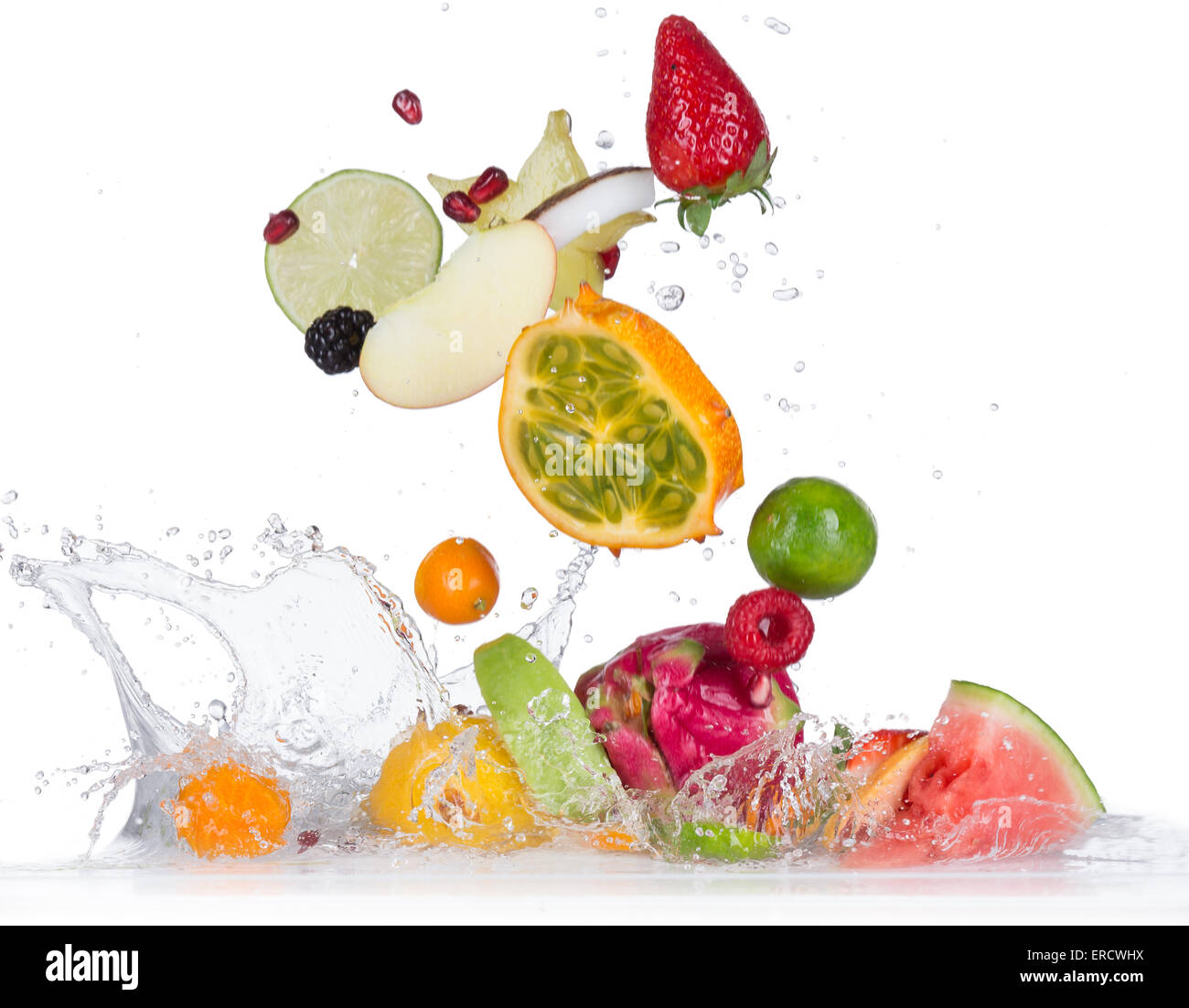 Fresh fruit with water splash Stock Photo - Alamy