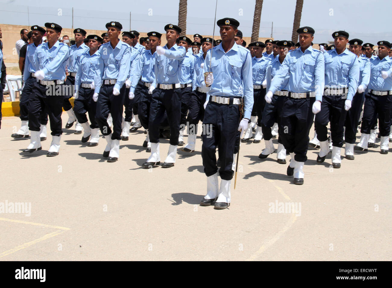 Tripoli, Libya. 1st June, 2015. Members from Libyan customs guards march during a graduation ...