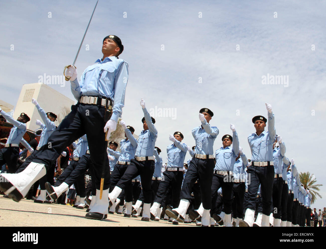 Tripoli, Libya. 1st June, 2015. Members from Libyan customs guards march during a graduation ...