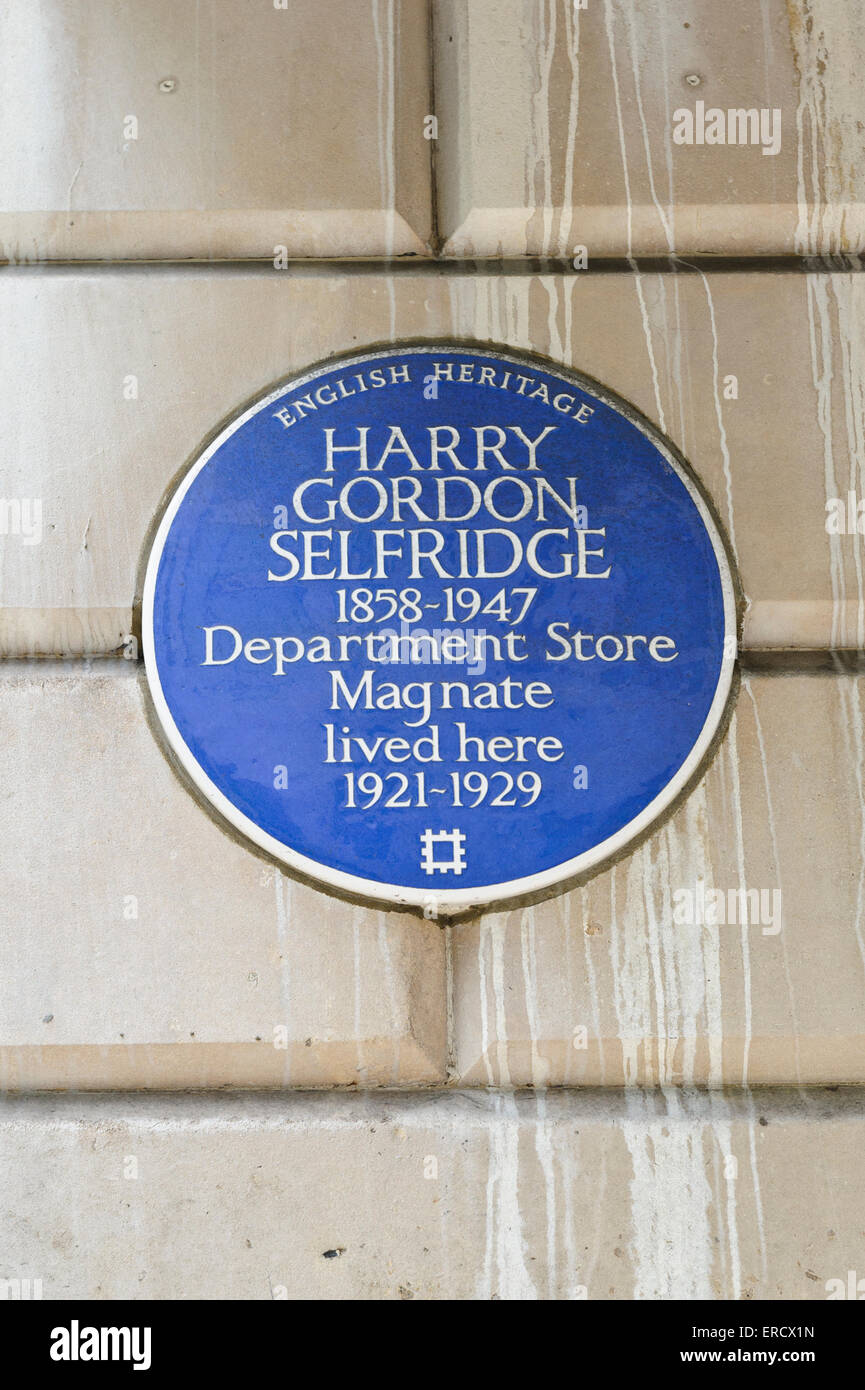 A blue commemorative plaque of Harry Gordon Selfridge (1858 -1947 ...