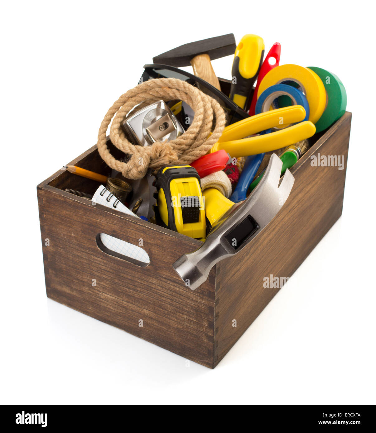 set of tools and instruments in toolbox isolated on white background ...