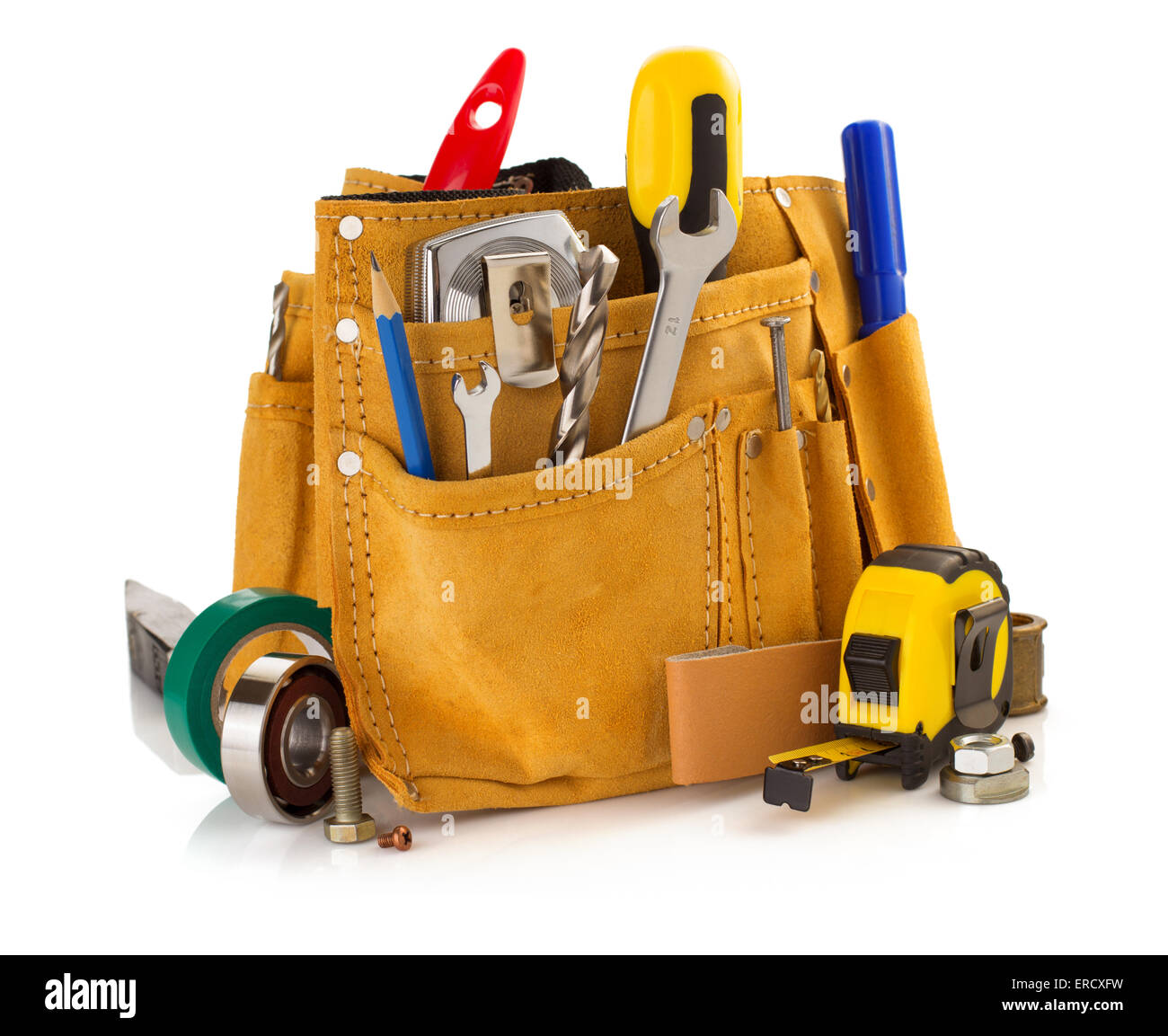 tools and instruments in belt isolated on white background Stock Photo ...